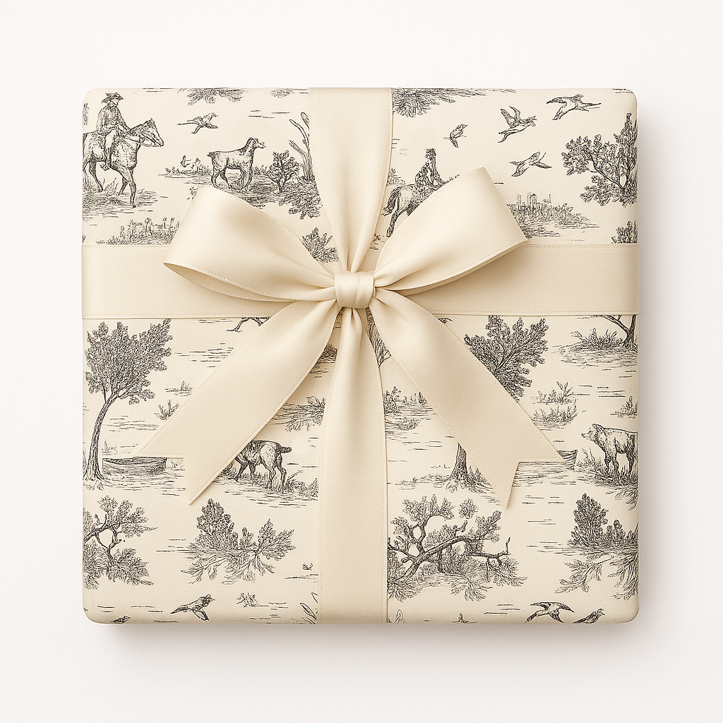 Countryside Toile in Black – Giftwrap (5m x 50cm) – Paper Packaging Place